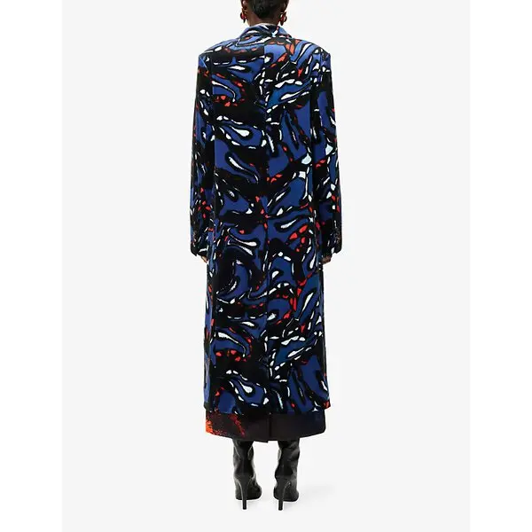 Dries Van Noten Graphic-print Longline Cotton-velvet Coat
