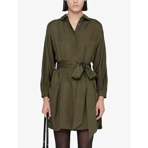 ALLSAINTS Noora Belted-waist Silk-blend Mini Dress - Washed Khaki