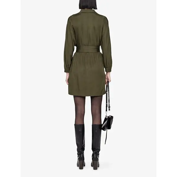 ALLSAINTS Noora Belted-waist Silk-blend Mini Dress - Washed Khaki