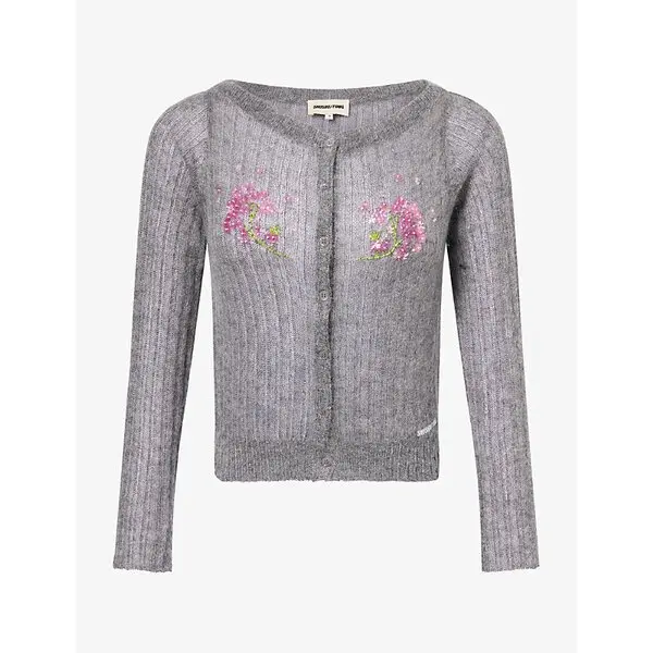 SHUSHU/TONG Floral Bead-embellished Wool-blend Cardigan