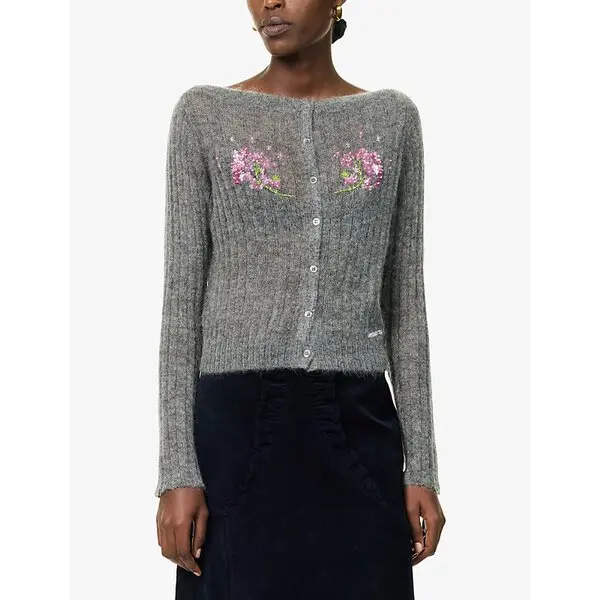 SHUSHU/TONG Floral Bead-embellished Wool-blend Cardigan
