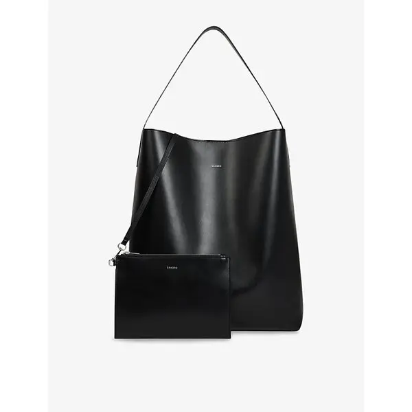 Sandro Logo Leather Hobo Bag