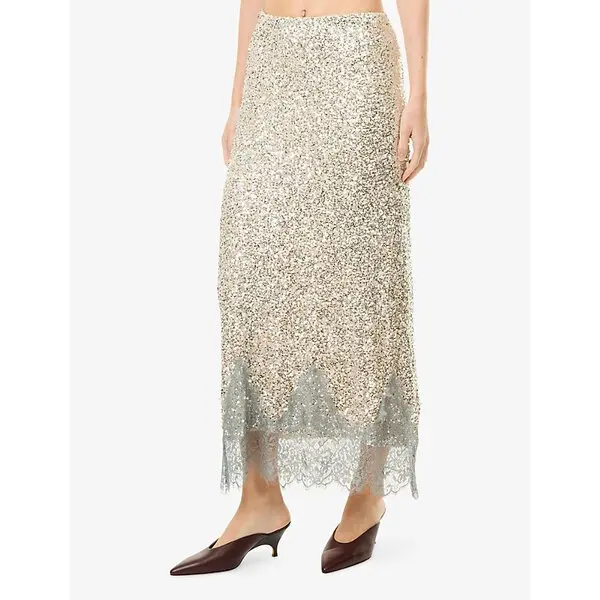 NEVER FULLY DRESSED Maeva Sequinned Midi Skirt