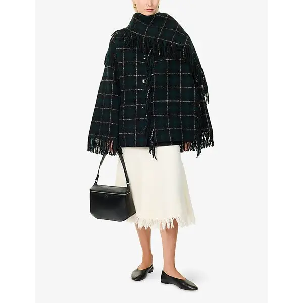 TOTEME Plaid Fringed Wool-blend Scarf Jacket