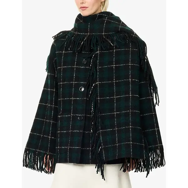 TOTEME Plaid Fringed Wool-blend Scarf Jacket