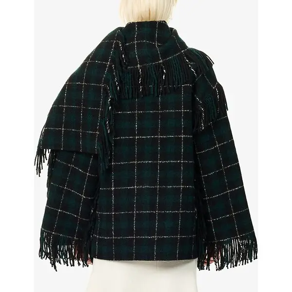 TOTEME Plaid Fringed Wool-blend Scarf Jacket