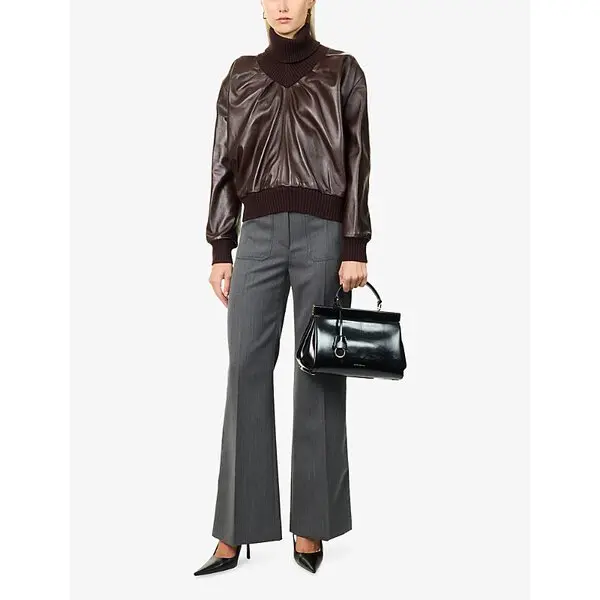Victoria Beckham Roll-neck Long-sleeve Leather Top