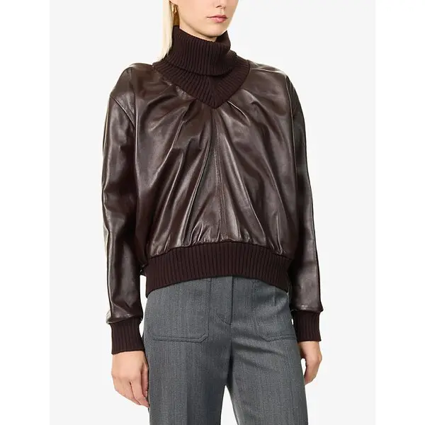 Victoria Beckham Roll-neck Long-sleeve Leather Top