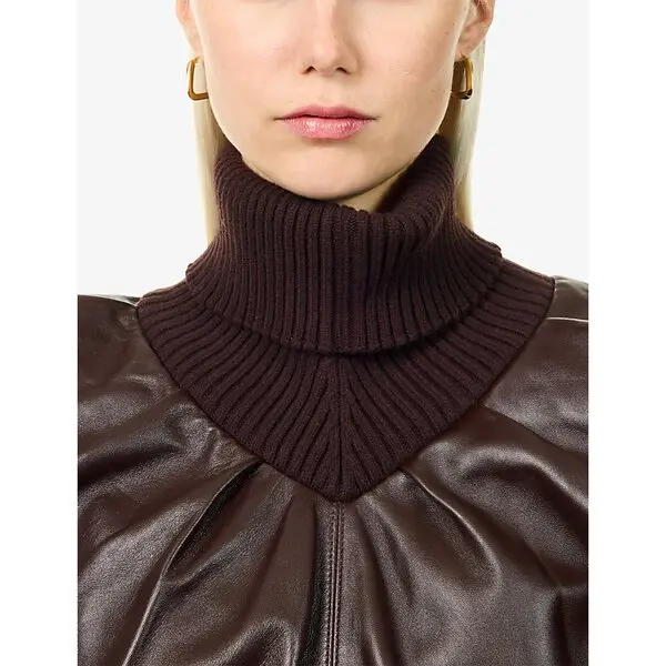 Victoria Beckham Roll-neck Long-sleeve Leather Top