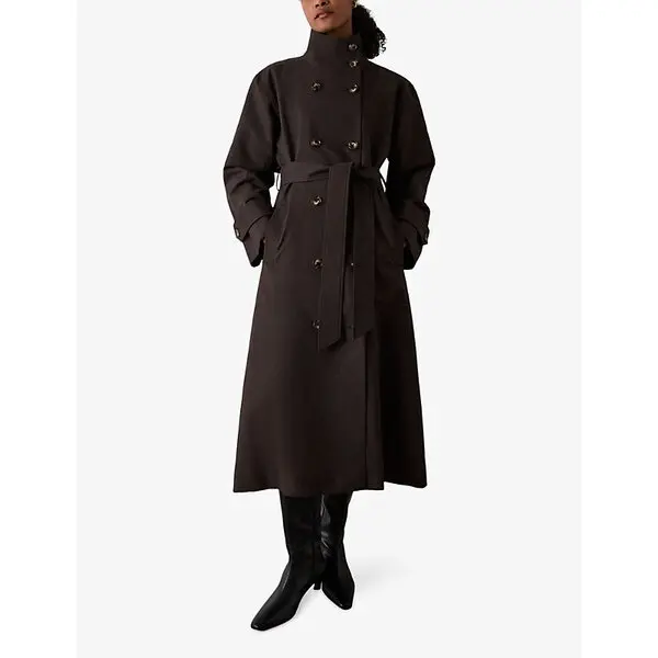Whistles Long Funnel-neck Cotton Trench Coat