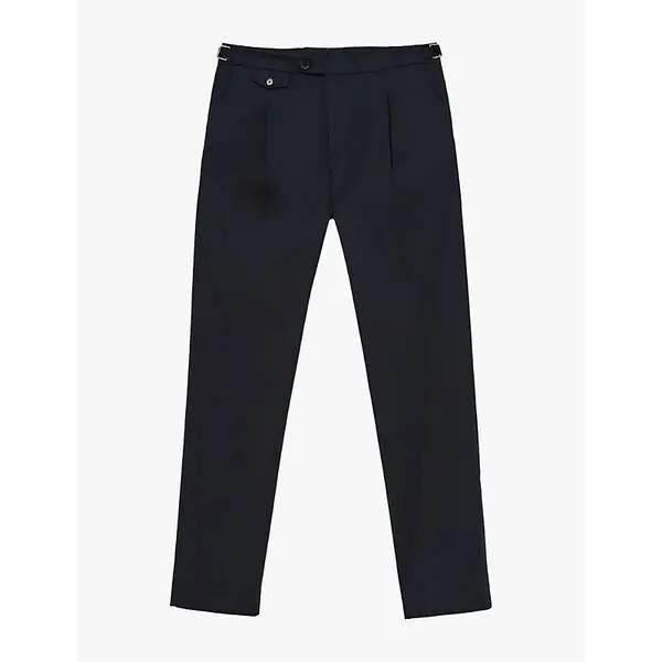 REISS Float Tailored-fit Side-adjuster Cotton-blend Trousers - Navy