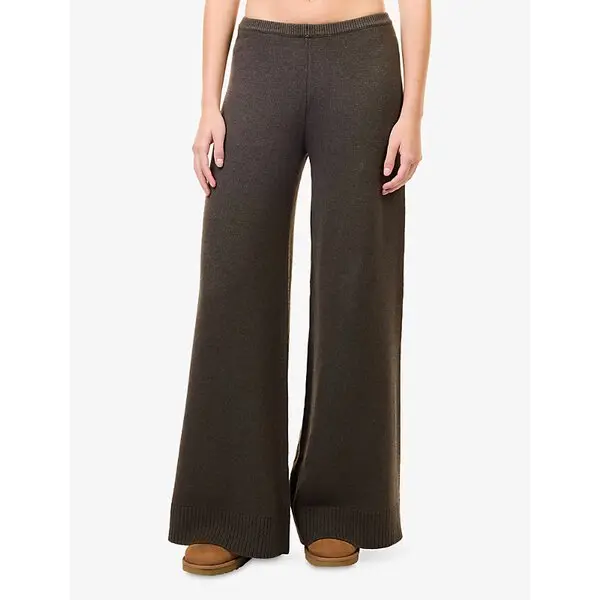 Lounge Wide-leg Ribbed-hem Wool-blend Trousers - Moss Green