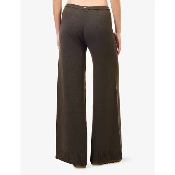 Lounge Wide-leg Ribbed-hem Wool-blend Trousers - Moss Green