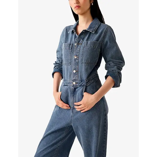OMNES Diya Wide-leg Cotton Denim Jumpsuit
