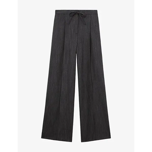 REISS Derby Wide-leg Herringbone Wool-blend Trousers
