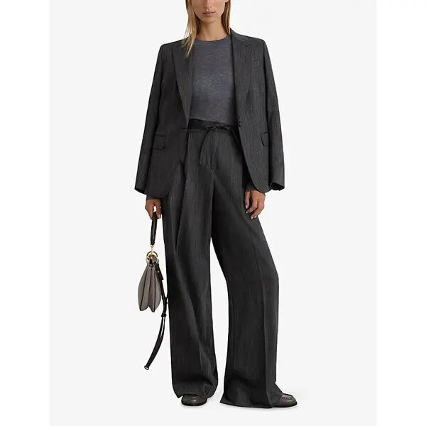 REISS Derby Wide-leg Herringbone Wool-blend Trousers