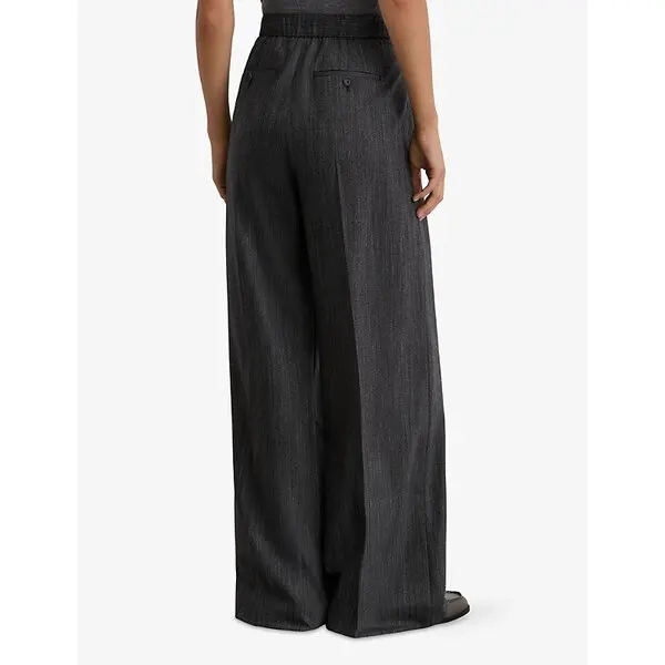 REISS Derby Wide-leg Herringbone Wool-blend Trousers