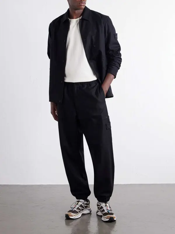 Stone Island Ghost Tapered Wool And Nylon-blend Flannel Drawstring Trousers
