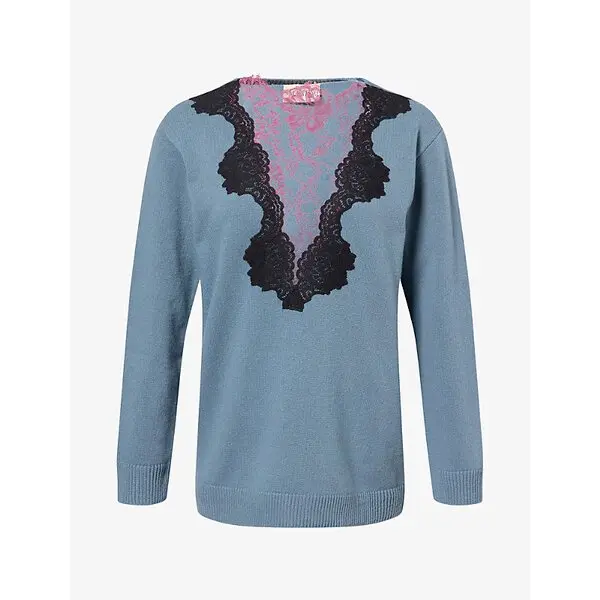 Valentino Garavani Maglia Lace-insert Wool Jumper - Scirocco