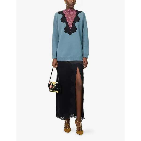 Valentino Garavani Maglia Lace-insert Wool Jumper - Scirocco
