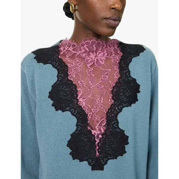 Valentino Garavani Maglia Lace-insert Wool Jumper - Scirocco