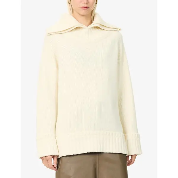 Victoria Beckham Wide-collar Wool-blend Jumper - Ivory