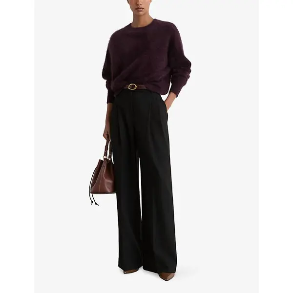 REISS Luna Pleated Wide-leg Wool-blend Trousers