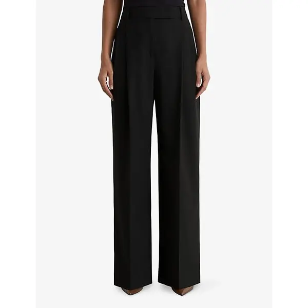 REISS Luna Pleated Wide-leg Wool-blend Trousers