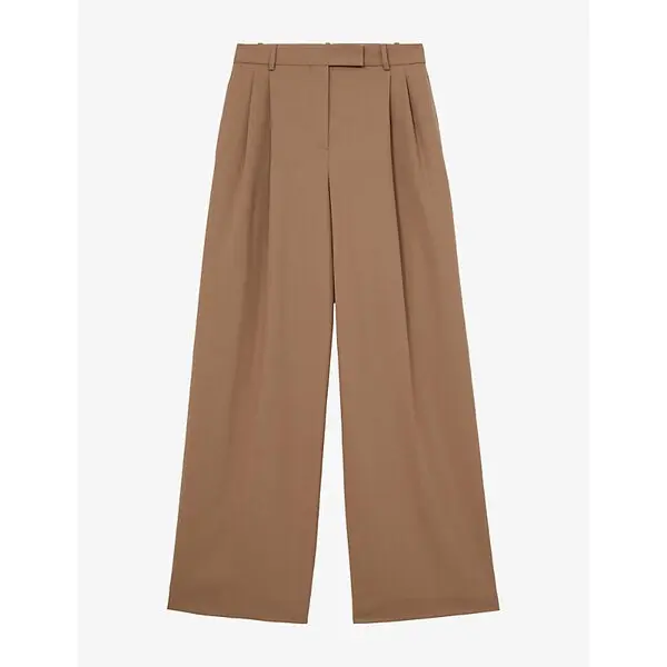 REISS Luna Pleated Wide-leg Wool-blend Trousers - Camel