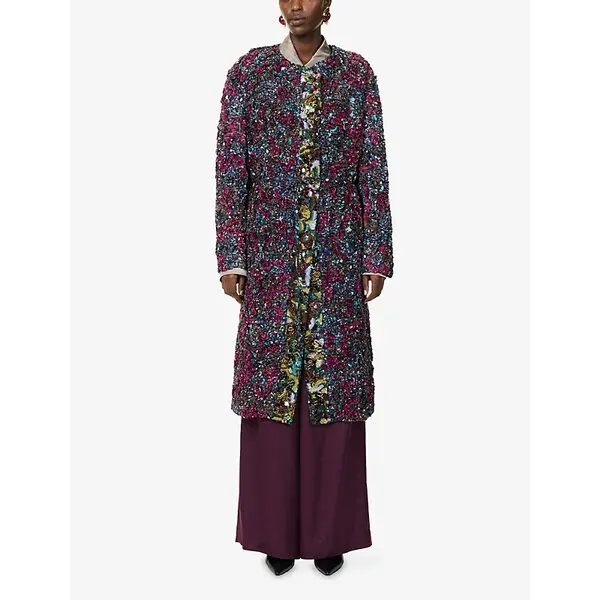 Dries Van Noten Bead-embellished Ruffle Woven Coat