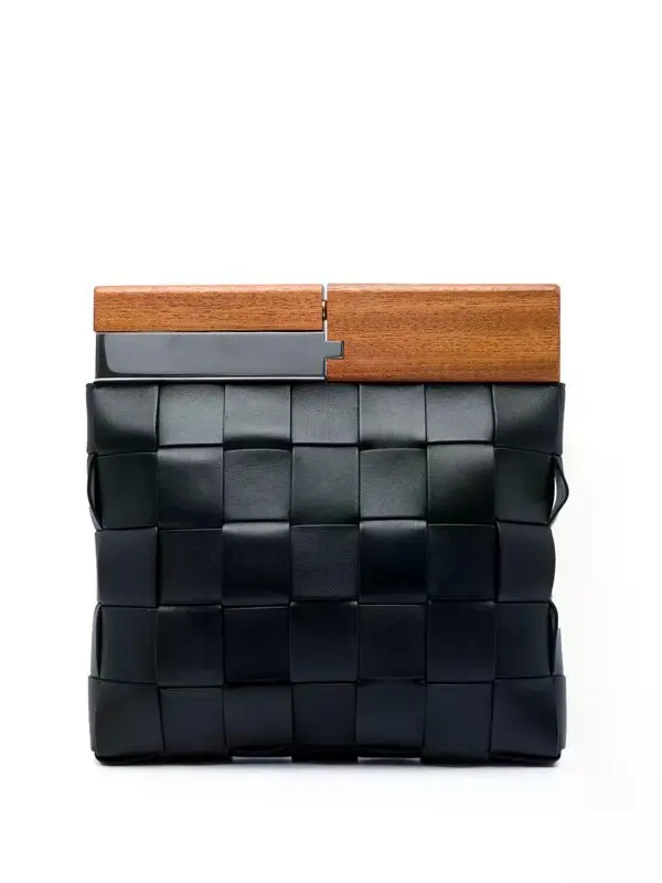 Bottega Veneta 2012-2026 Lambskin Maxi Intrecciato The Snap Clutch Bag - Black