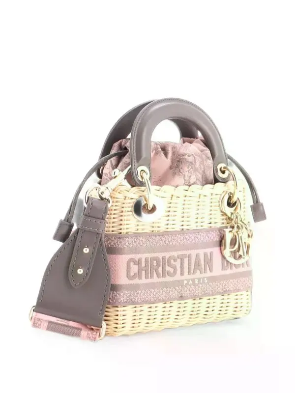 Dior Lady Bag Wicker And Oblique Canvas Mini Tote Bag - Neutrals