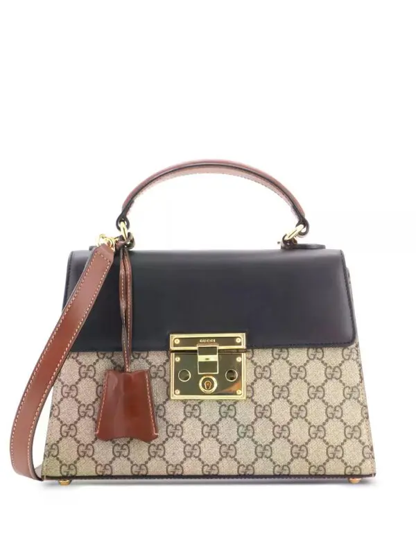 Gucci Padlock Top Handle Bag Gg Coated Canvas And Leather Small Satchel - Black