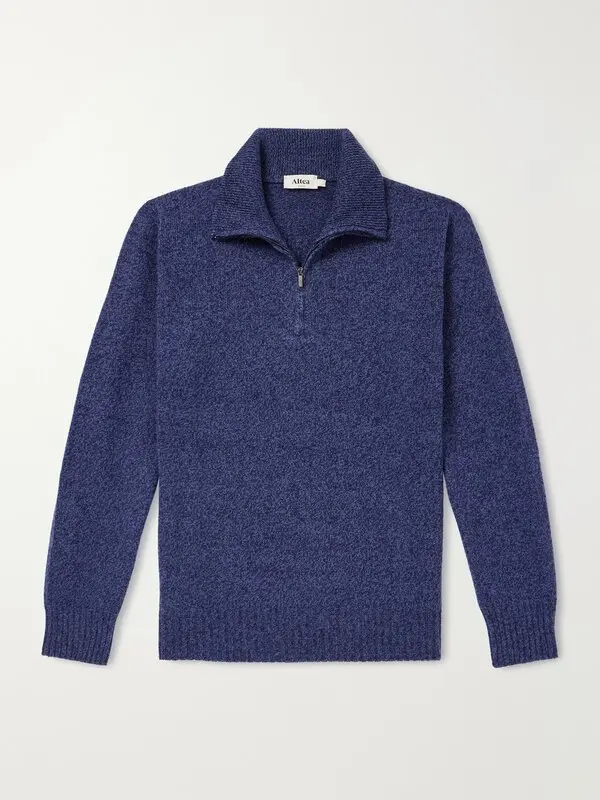 Altea Wool And Cashmere-blend Half-zip Sweater - Blue