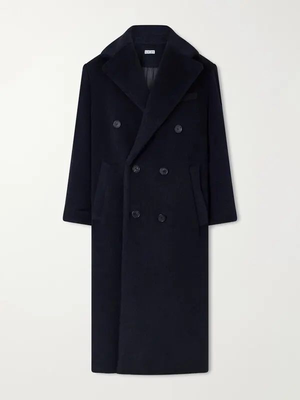 Loewe Double-breasted Wool And Lama-blend Coat - Blue
