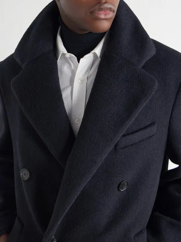 Loewe Double-breasted Wool And Lama-blend Coat - Blue