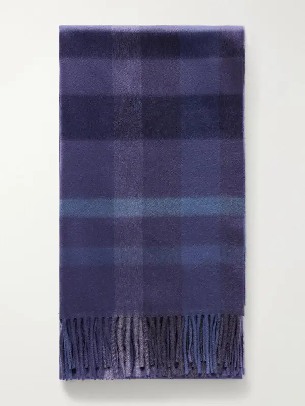 Johnstons Of Elgin Tantallon Fringed Checked Cashmere Scarf - Blue