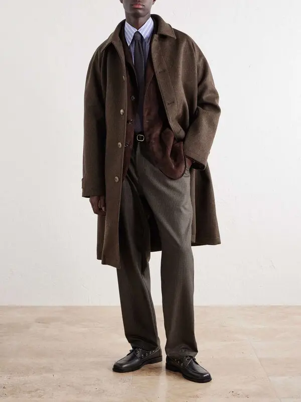 De Bonne Facture Straight-leg Pleated Puppytooth Wool-flannel Trousers