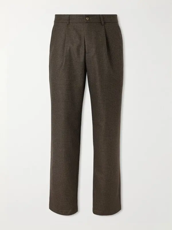 De Bonne Facture Straight-leg Pleated Puppytooth Wool-flannel Trousers