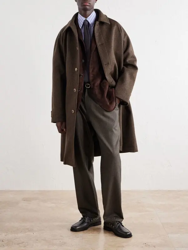De Bonne Facture Straight-leg Pleated Puppytooth Wool-flannel Trousers