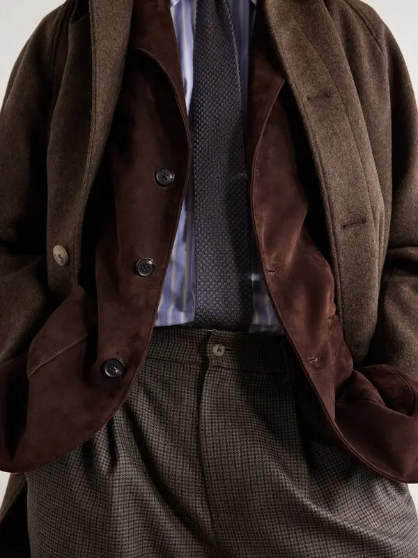 De Bonne Facture Straight-leg Pleated Puppytooth Wool-flannel Trousers