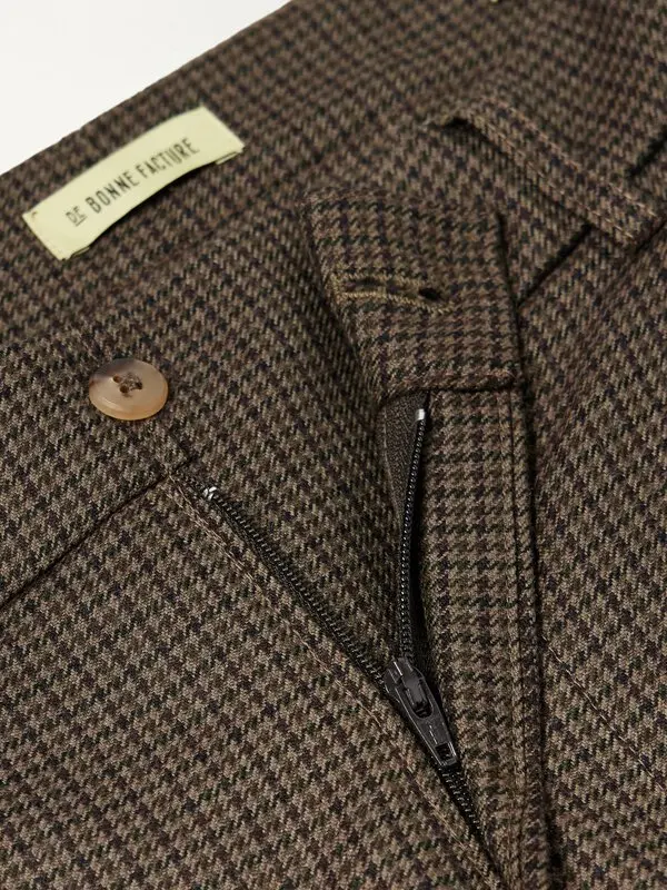 De Bonne Facture Straight-leg Pleated Puppytooth Wool-flannel Trousers