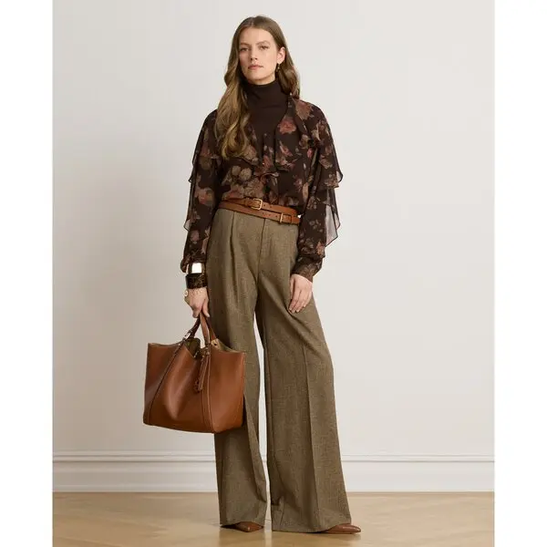 Ralph Lauren Floral Ruffle-trim Chiffon V-neck Blouse