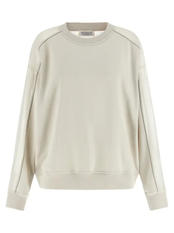 Brunello Cucinelli Organza And 'monile' Sweatshirt - White