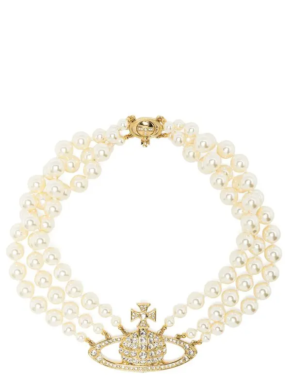 VIVIENNE WESTWOOD Three Row Pearl Bas Relief' Choker - Gold