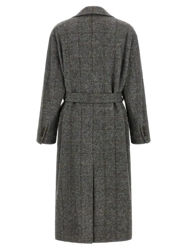 Brunello Cucinelli Check Tweed Coat - Gray