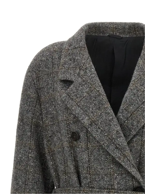 Brunello Cucinelli Check Tweed Coat - Gray