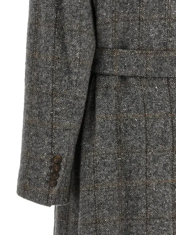 Brunello Cucinelli Check Tweed Coat - Gray