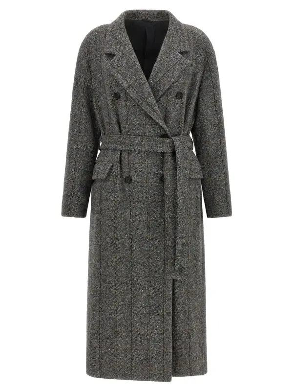Brunello Cucinelli Check Tweed Coat - Gray