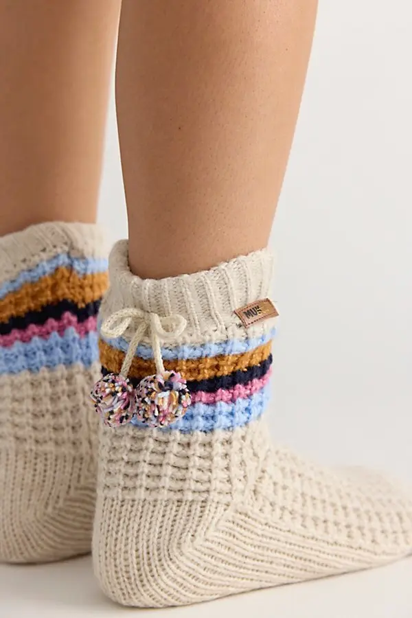 MUK LUKS Waffle Short Cottage Socks - Ivory